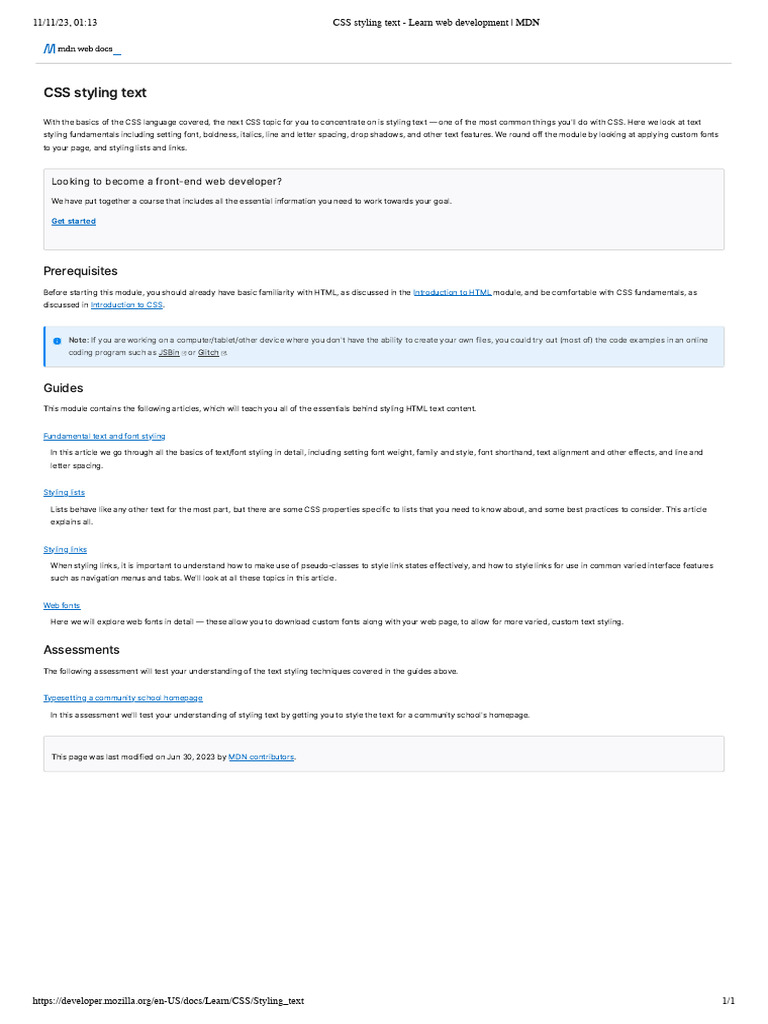 CSS Styling Text - Learn Web Development - MDN | PDF | World Wide Web ...