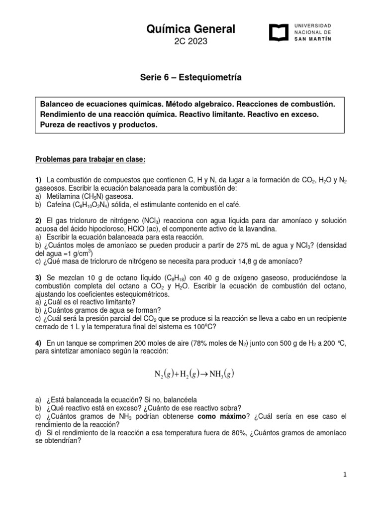 Serie 6 - 2C - 2023 | PDF | Amoníaco | Combustión