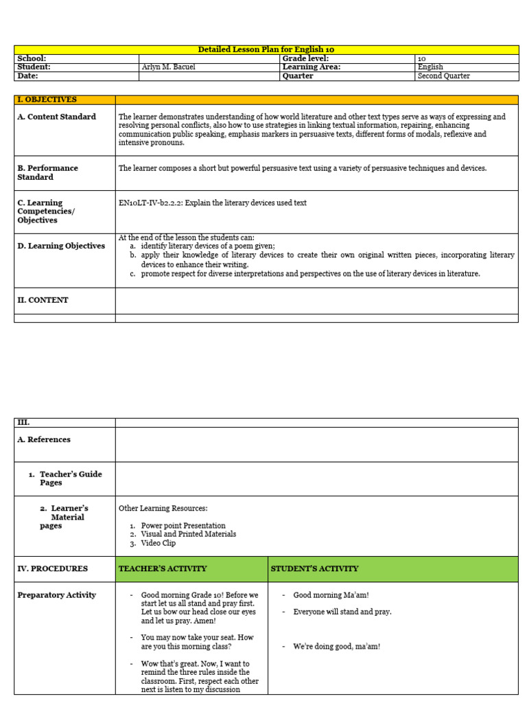 DLP G10 Traditional Literary Devices | PDF | Learning