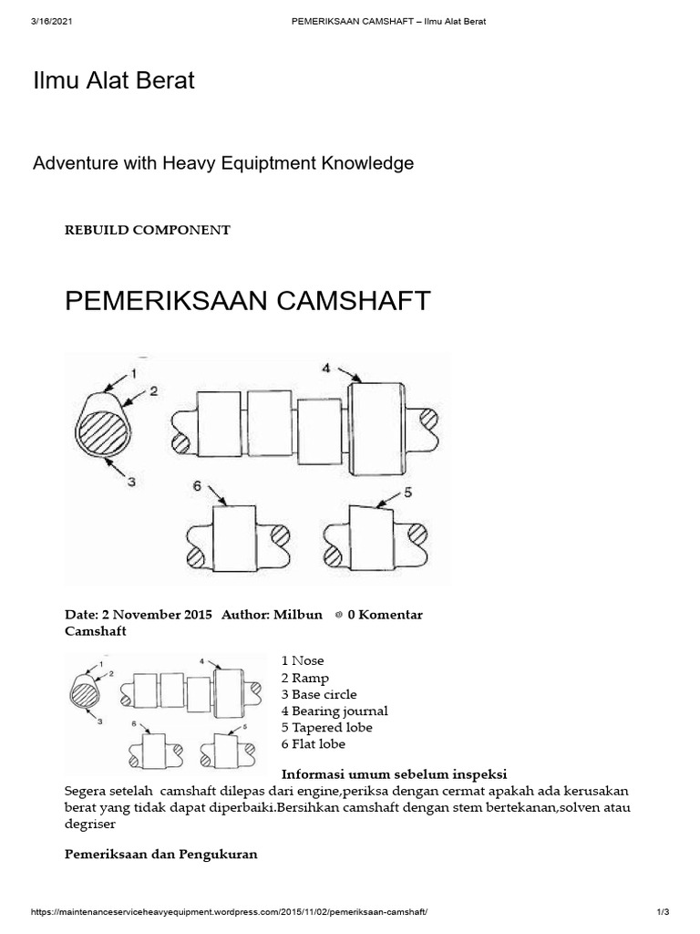 PEMERIKSAAN CAMSHAFT - Ilmu Alat Berat | PDF