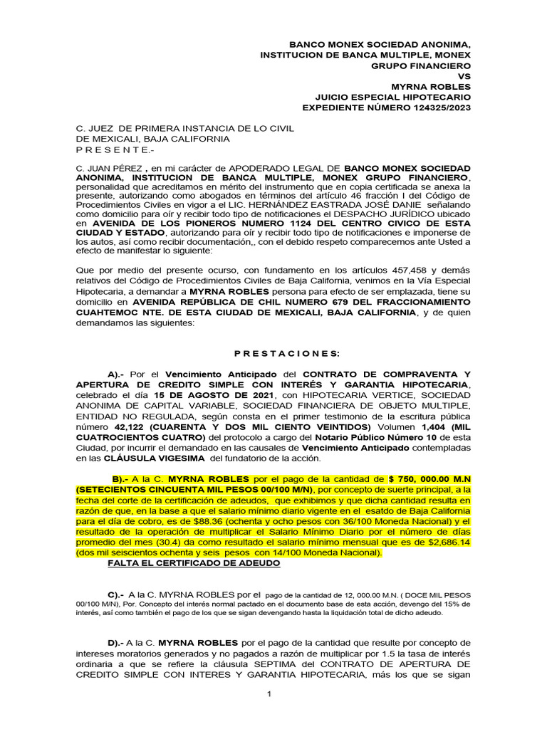 Juicio Hipotecario Banco Monex vs Myrna Robles | PDF | Préstamo ...