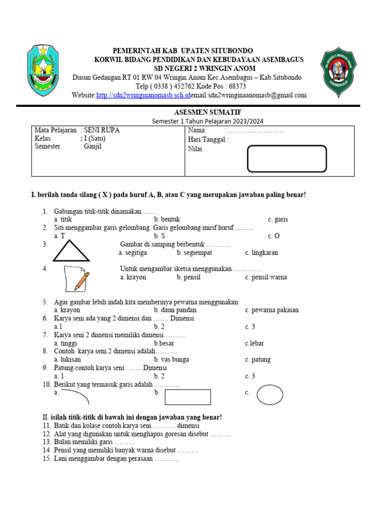 Sumatif seni rupa Kelas 1 | PDF