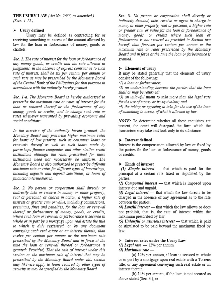 The Usury Law | PDF | Interest | Loans