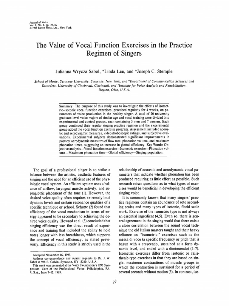 Vocal Fuction Exercices in Singers | PDF | Singing | Human Voice