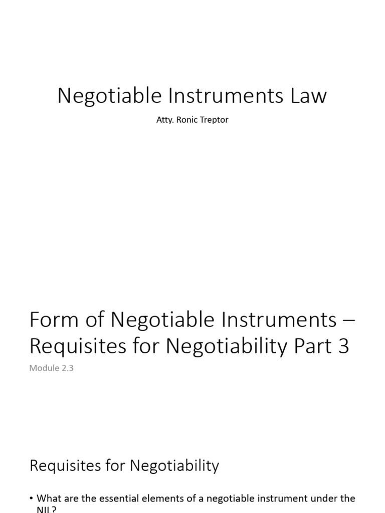 Form of Negotiable Instruments - Requisites For Negotiability Part 3 ...
