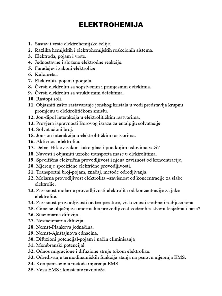 Elektrohemija - Pitanja | PDF