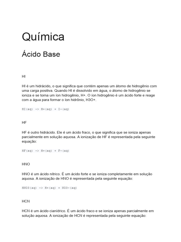 Identificação de Ácidos Fortes e Fracos | PDF | Ácido | Ácido nítrico