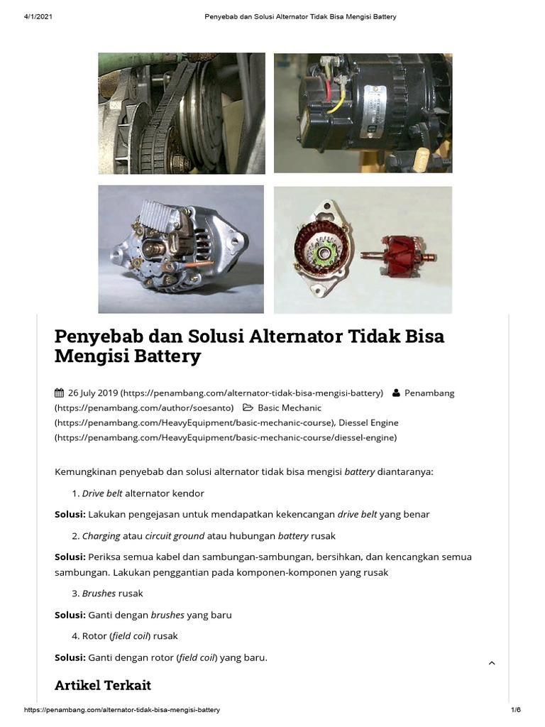 Penyebab dan Solusi Alternator Tidak Bisa Mengisi Battery | PDF