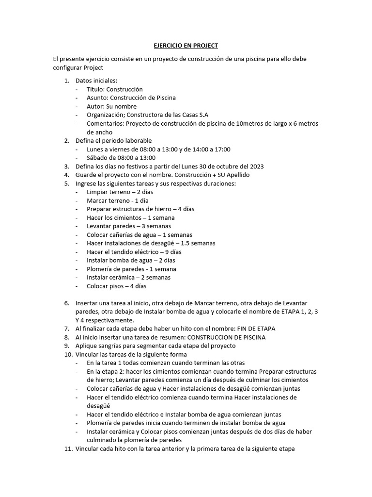 Ejercicio en Project Calificado | PDF