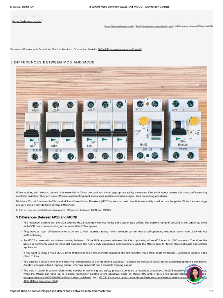 5 Differences Between MCB and MCCB - Schneider Electric | PDF | Electrical Engineering | Electricity