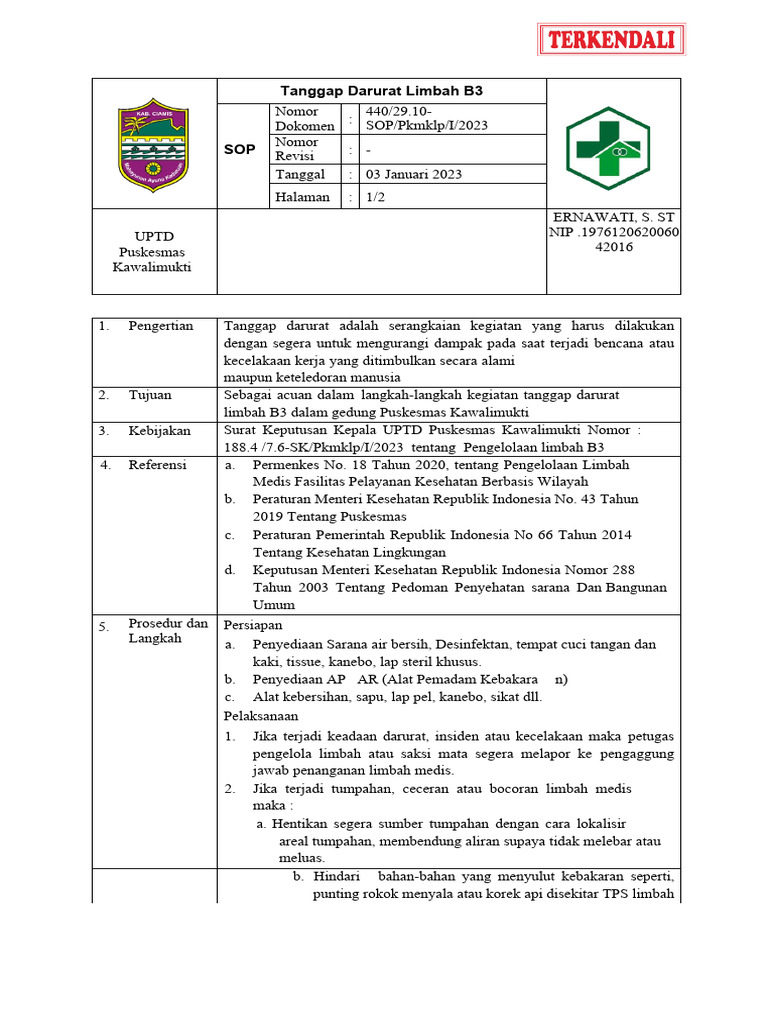 SOP Tanggap Darurat Limbah B3 | PDF