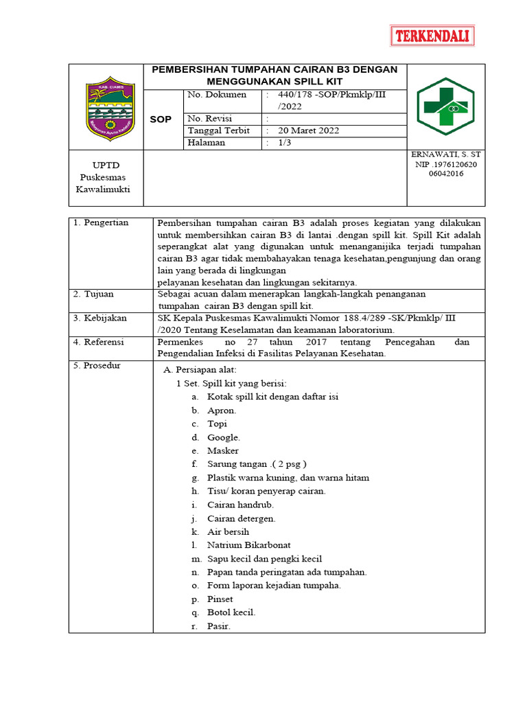 Sop Tumpahan Cairan B3 | PDF