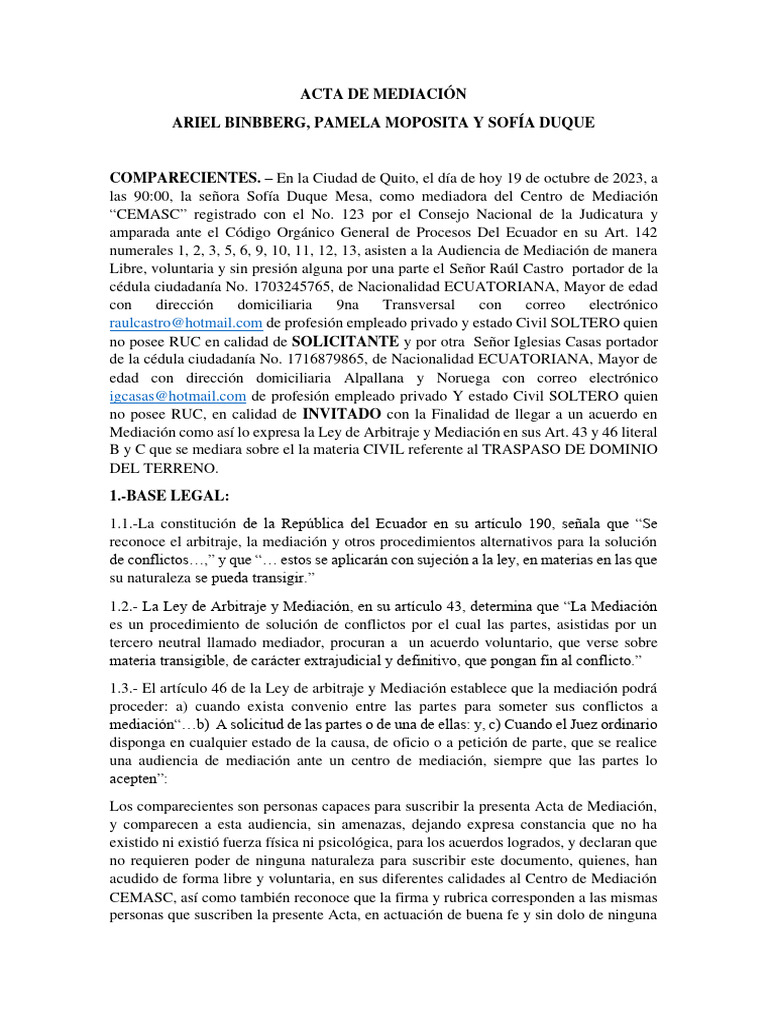 Acta de Mediación | PDF | Mediación | Ley común