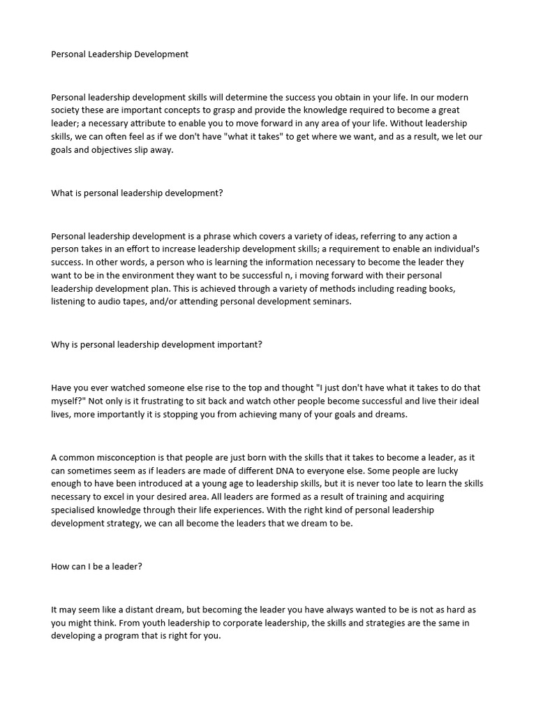 Personal Leadership Development 1 | PDF