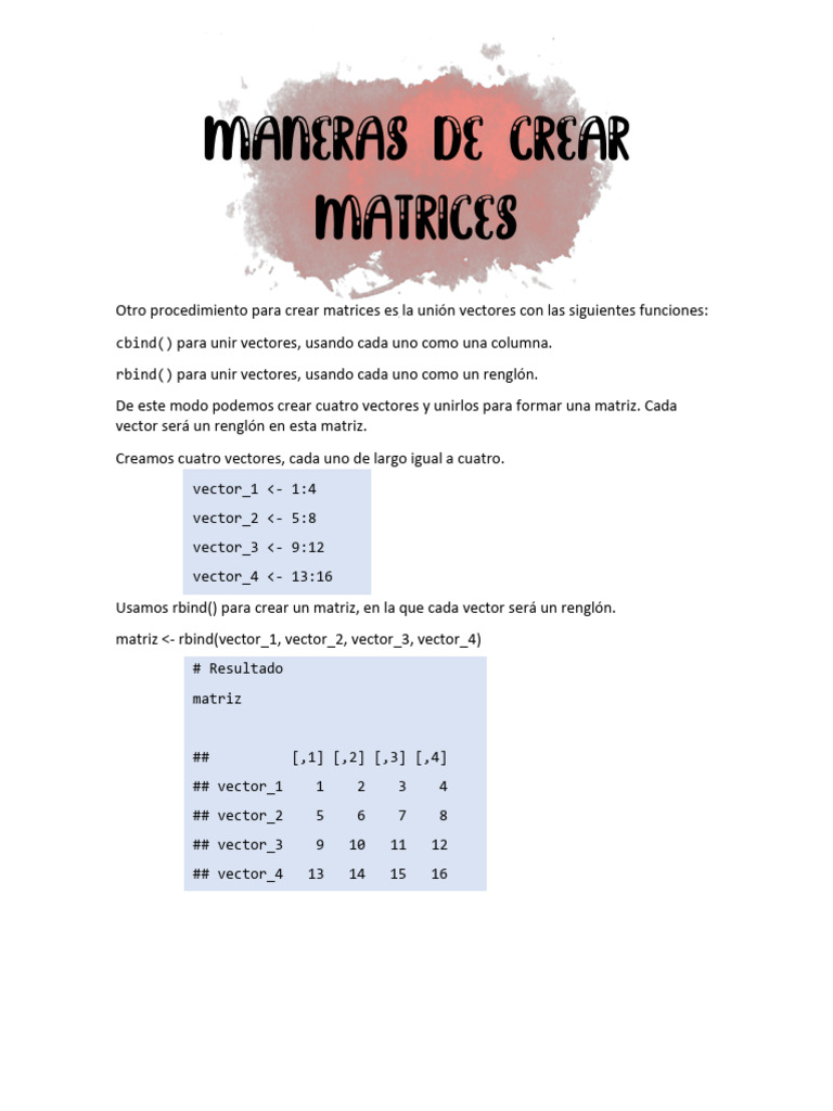 Maneras de Crear Matrices ADD | PDF | Matriz (Matemáticas) | Conceptos ...