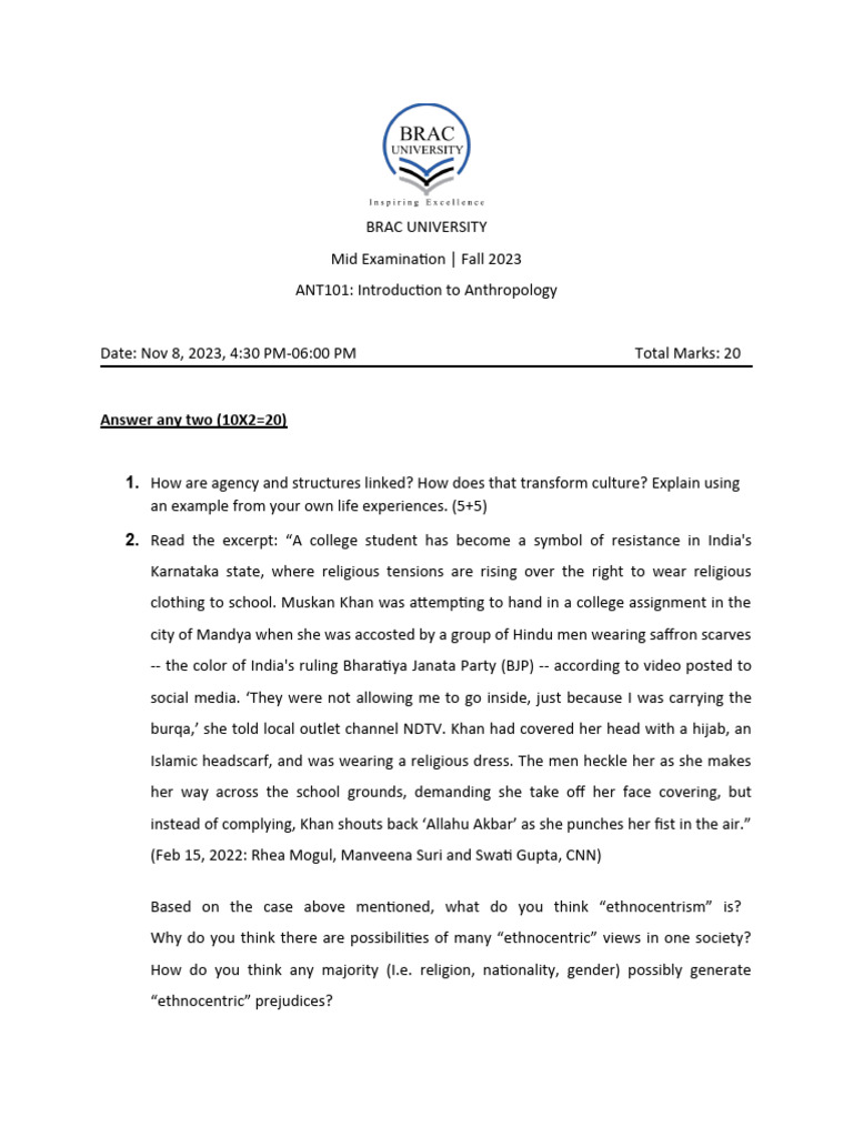 ANT 101 Midterm (Fall 2023) | PDF