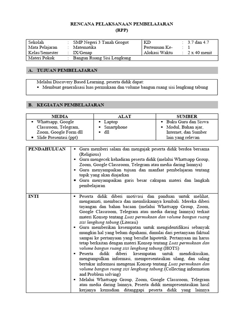 RPP Matematika Kelas IX: Bangun Ruang | PDF