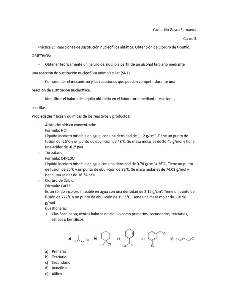 Practica 1. Quimica Organica | PDF | Ácido clorhídrico | Cloruro
