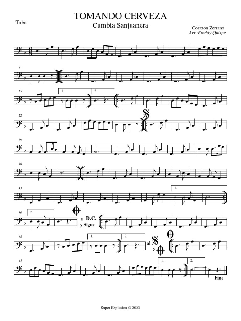 TOMANDO CERVEZA-CORAZON SERRANO - Tuba - Musx | PDF