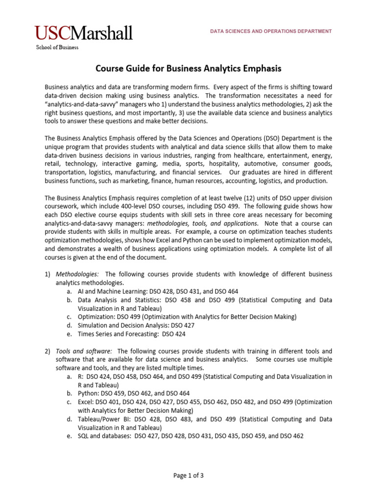 Business Analytics Emphasis Course Guide | PDF | Analytics | Data