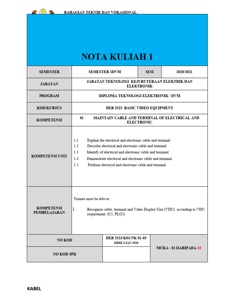 Nota Kuliah 1 - A | PDF
