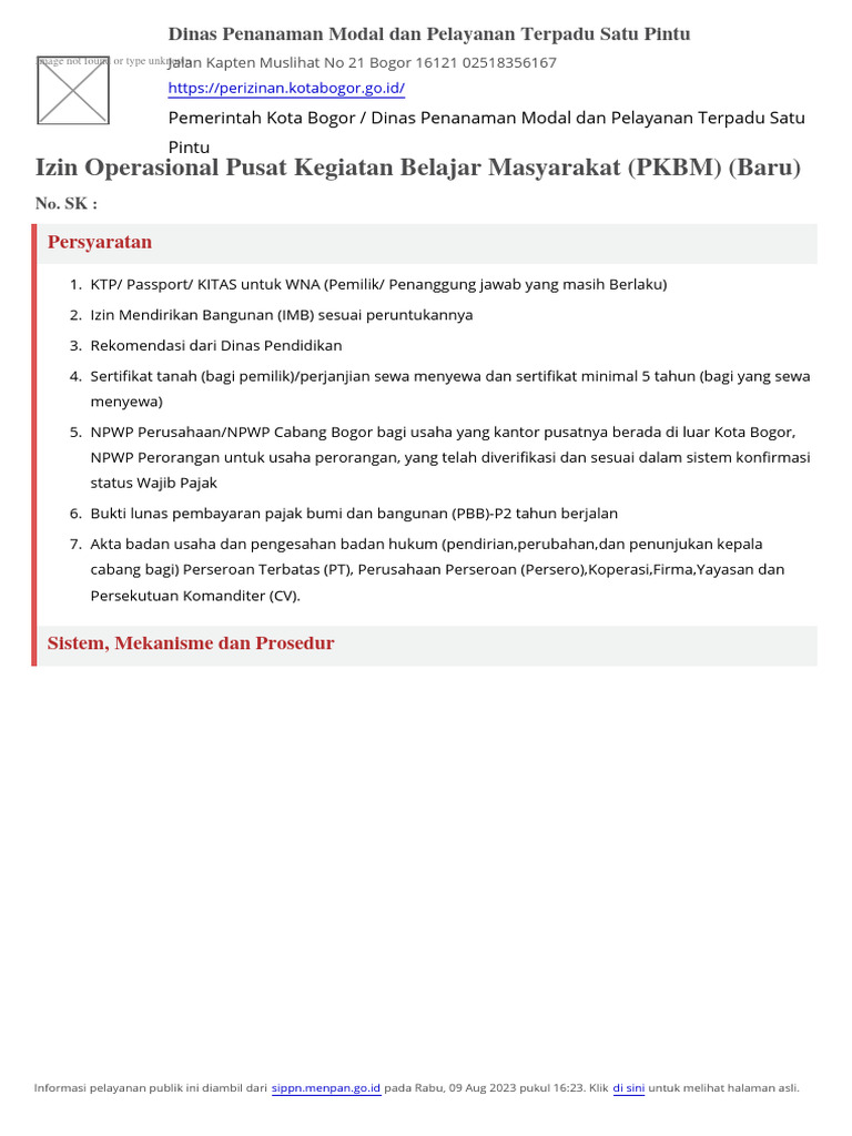 Unduh Standar Pelayanan - Izin Operasional Pusat Kegiatan Belajar Masyarakat (PKBM) (Baru) | PDF