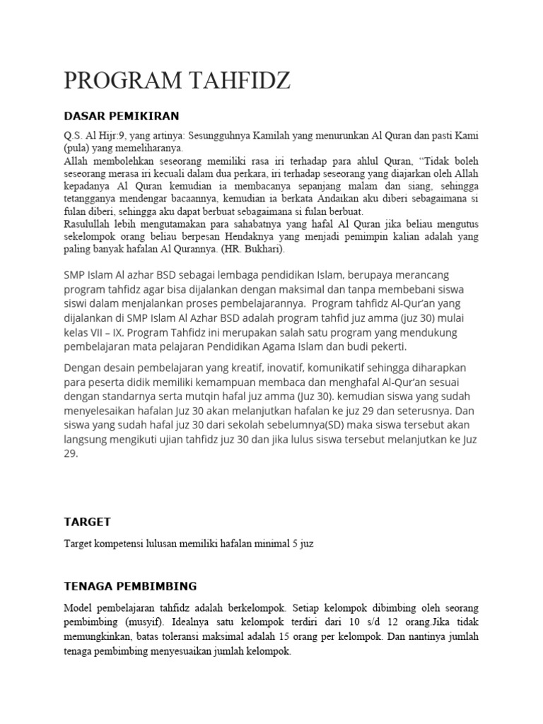 Program Kerja Tahfidz | PDF