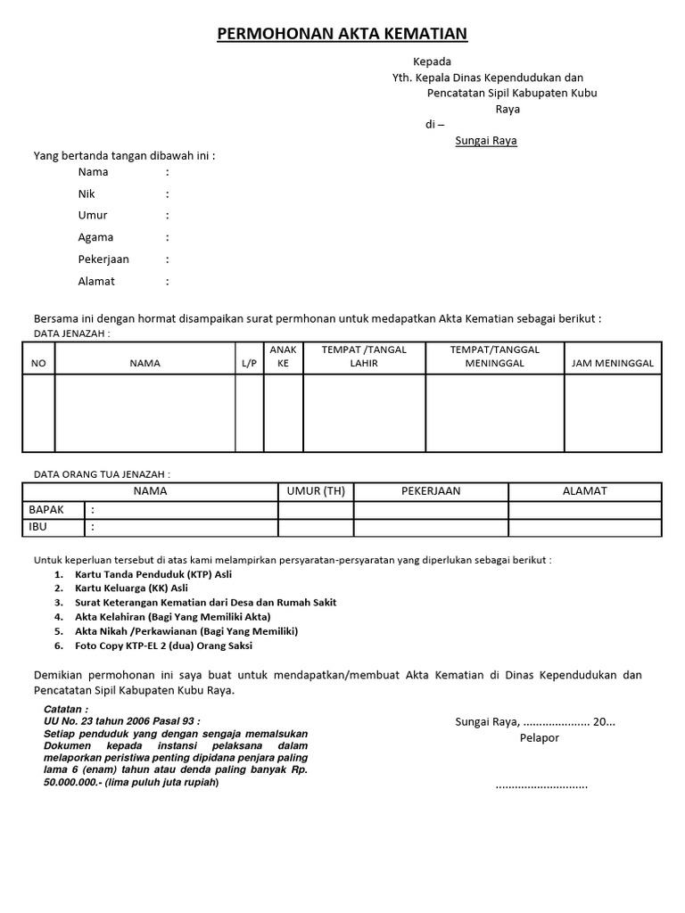 Permohonan Akta Kematian Lengkap | PDF