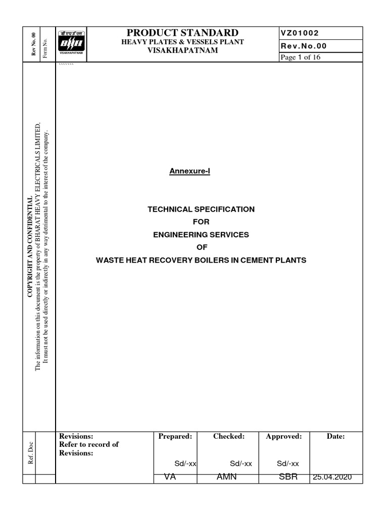 Annexure-I-Technical Specification WHRB 1 | PDF | Boiler | Energy ...