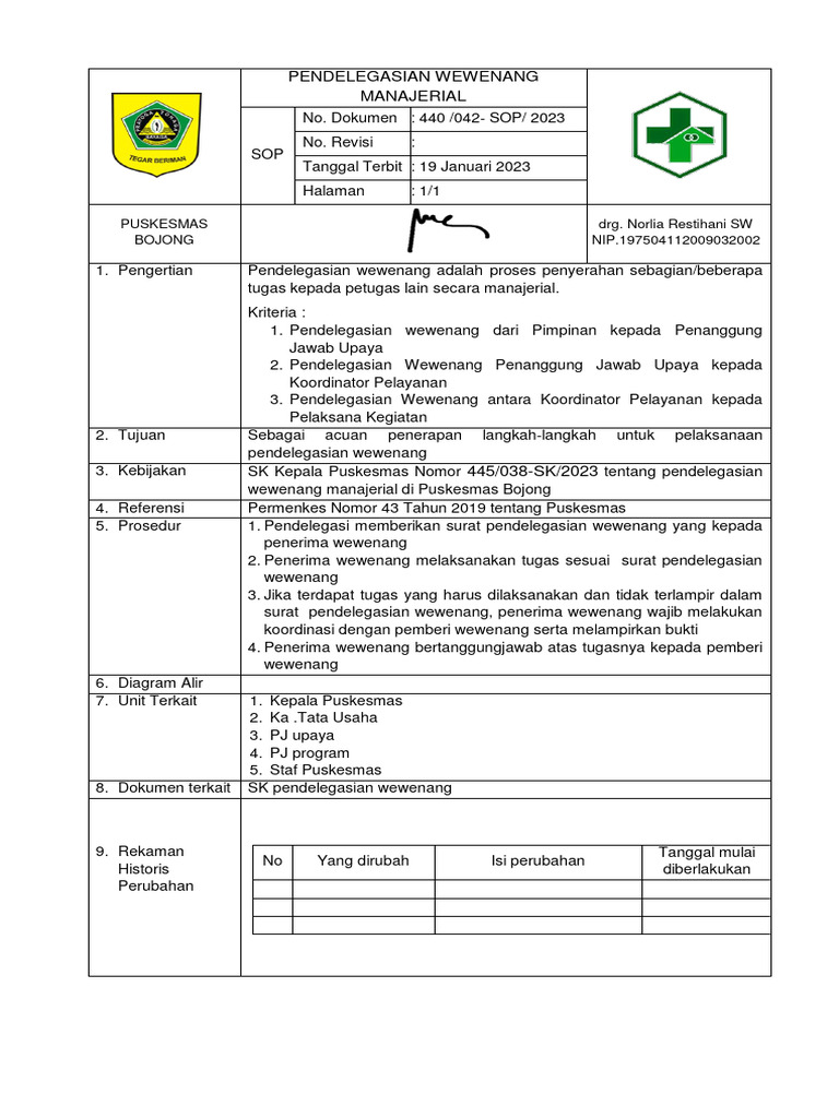 1.2.1 c R2. SOP Pendelegasian wewenang manajerial | PDF