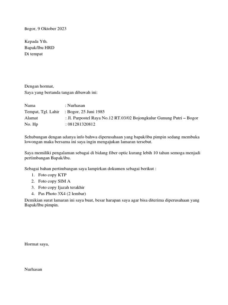 CV Nurhasan FO - 2023 | PDF