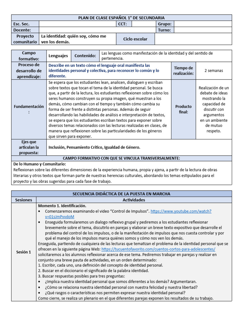 Proyecto de Identidad en Secundaria | PDF | Don Quijote | Adolescencia