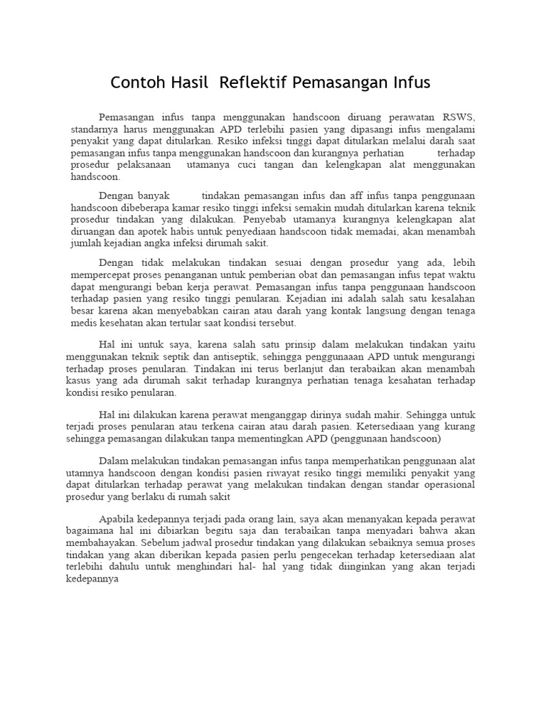 Contoh Hasil Reflektif Pemasangan Infus | PDF | Sains & Matematika