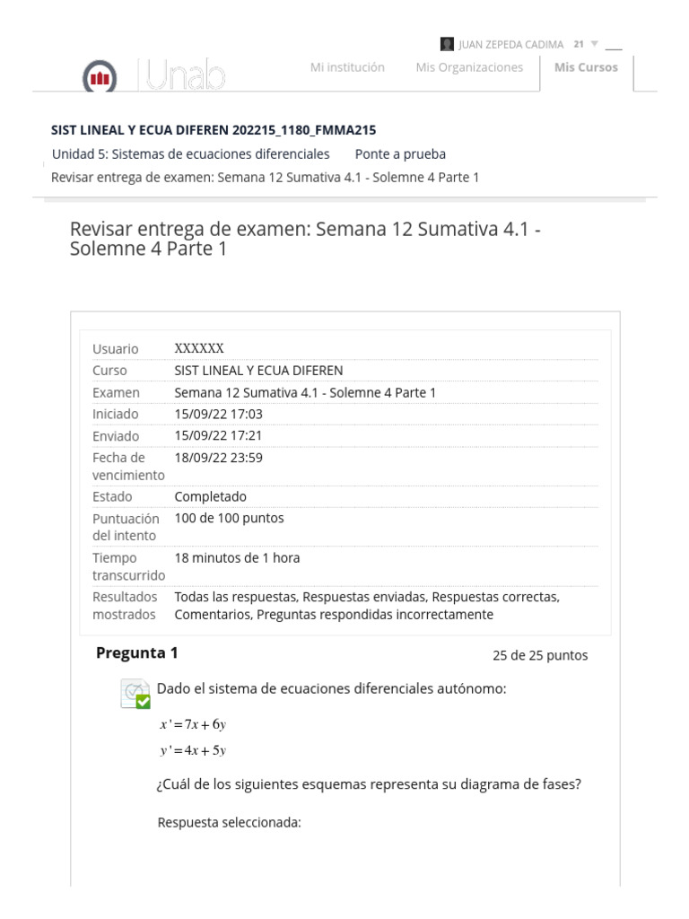 Revisar Entrega de Examen - Semana 12 Sumativa 4.1 - Solemne 4 .. - 1 | PDF | Matriz ...