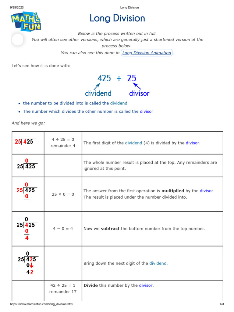 Long Division Tutorial Pdf Algorithms And Data Structures Computer Engineering