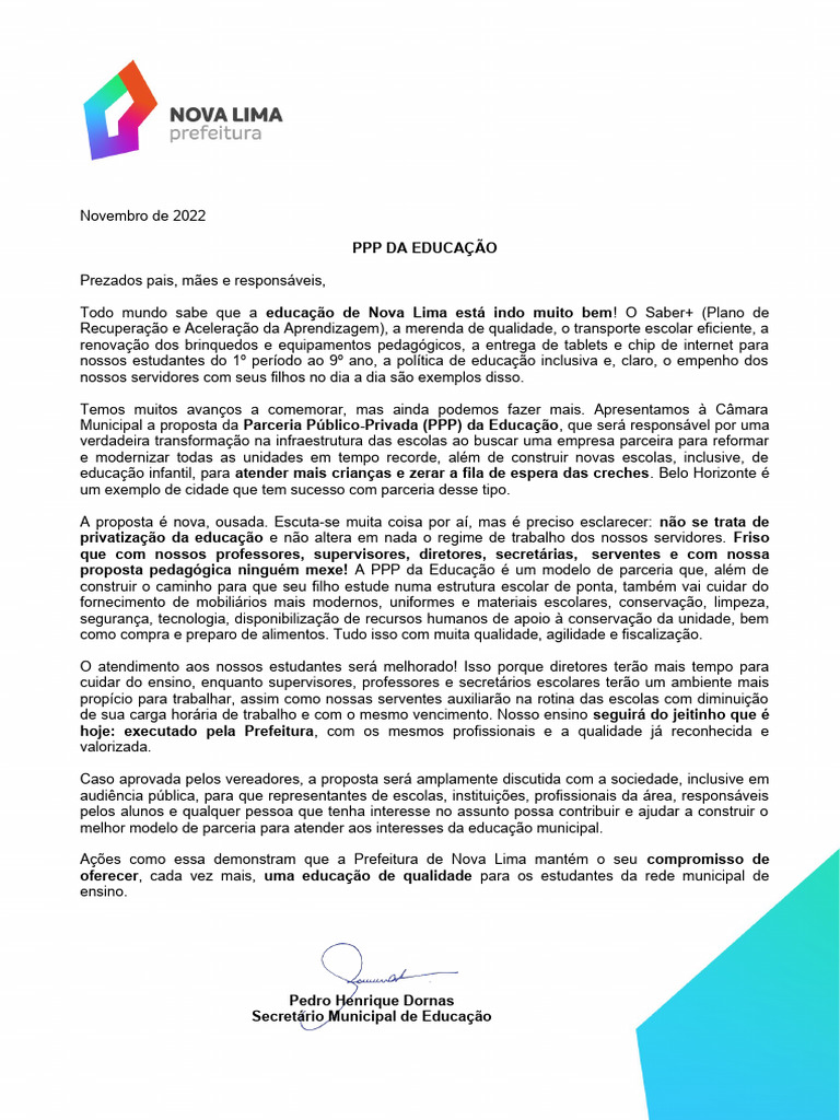 Carta PPP Educacao (Final) - REVISADA | PDF | Pedagogia | Escolas Carta PPP Educacao (Final) - REVISADA | PDF | Pedagogia | Escolas