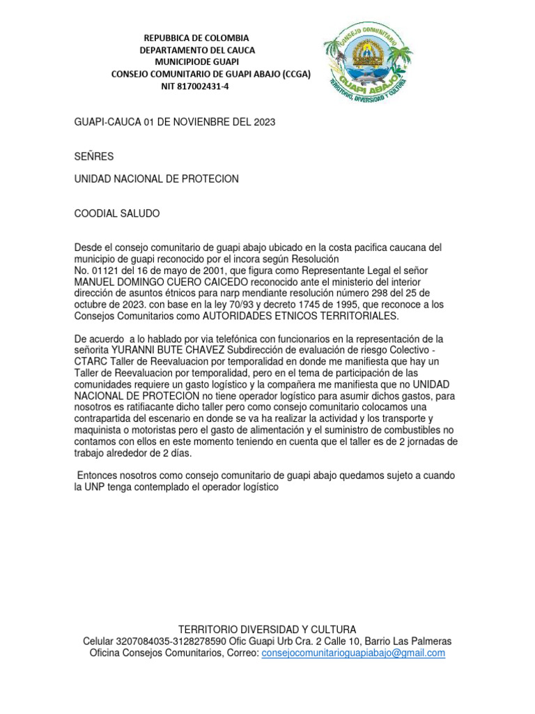 Repubbica de Colombia Departamento Del Cauca Municipiode Guapi Consejo ...