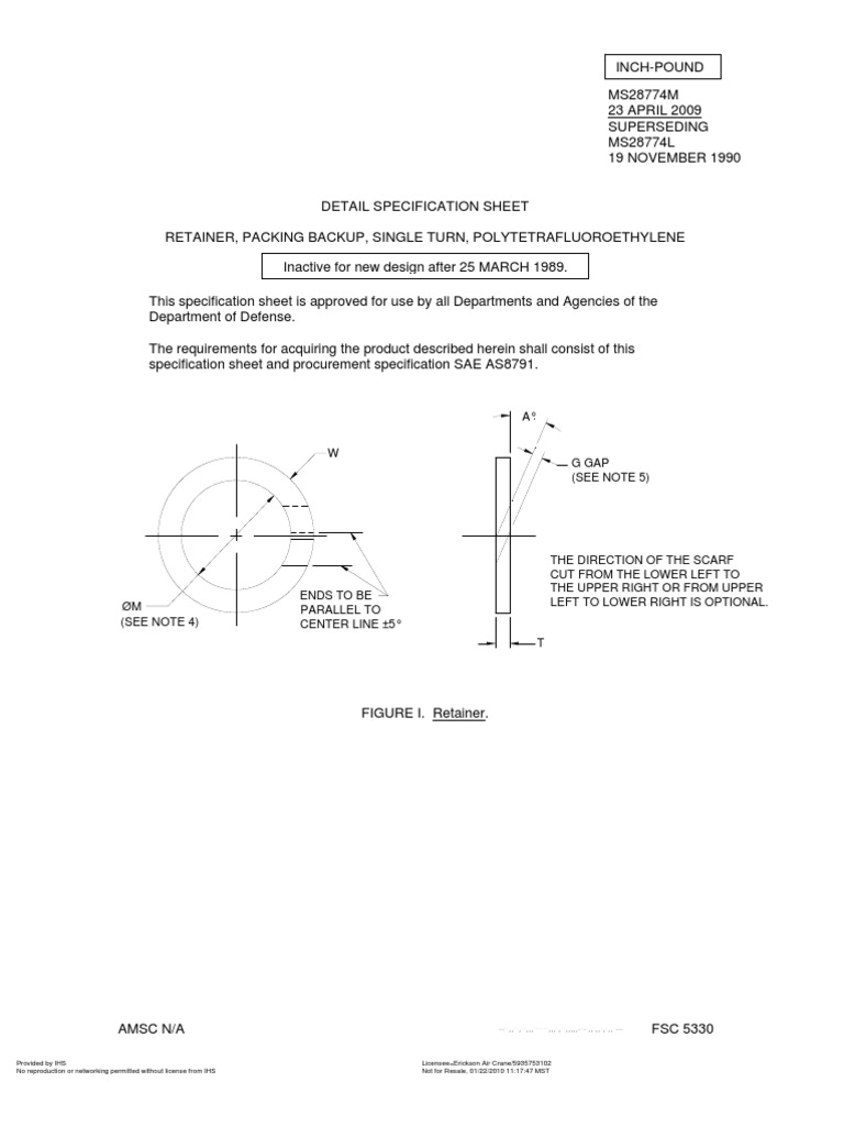 MS28774 Retainer, Packing Backup, Single Turn, Polytetrafluoroethylene ...