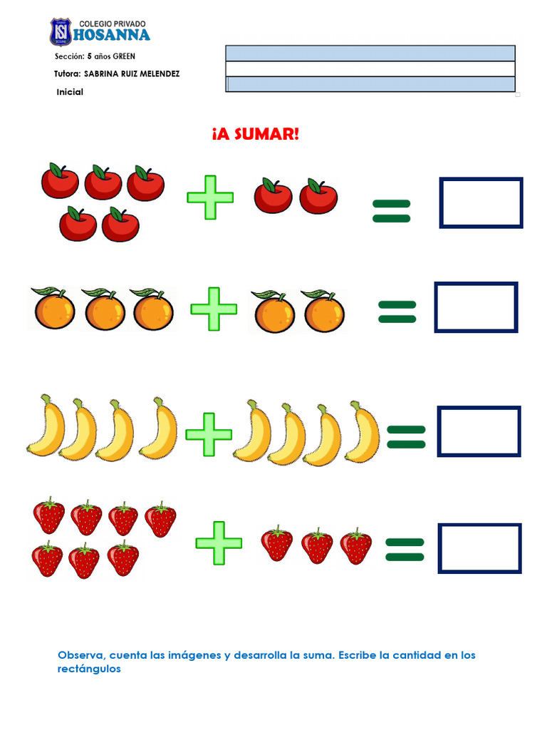 Fichas de Practica de Matematica-¡ A Sumar! - Green Sumas 2023 | PDF