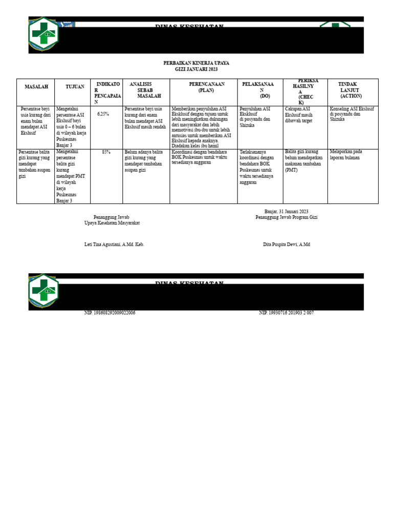PDCA Indikator Gizi | PDF
