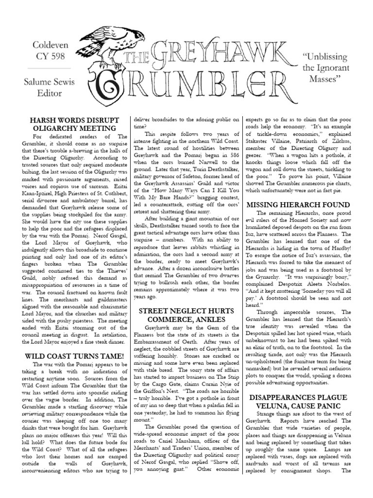 Living Greyhawk - Greyhawk Grumbler #1 Coldeven 598 n1 | PDF