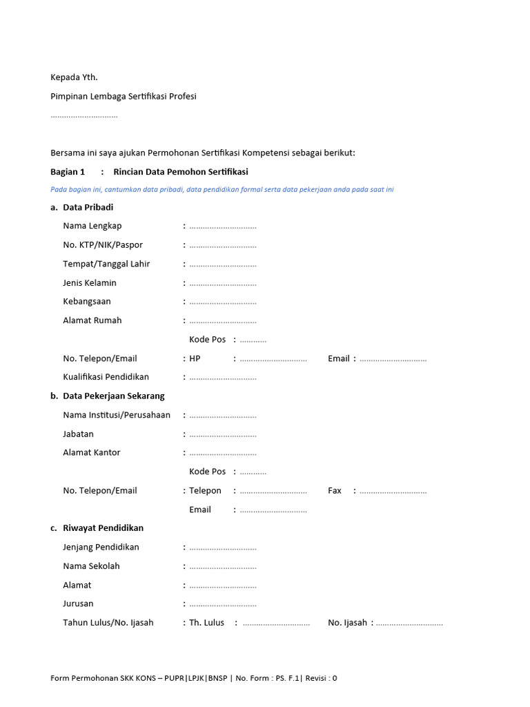 Formulir Pemohonan SKK | PDF