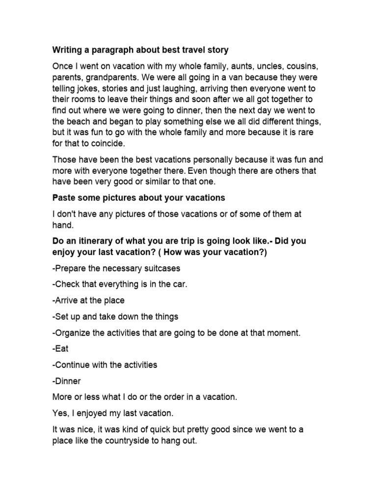 Writing A Paragraph About Best Travel Story | PDF