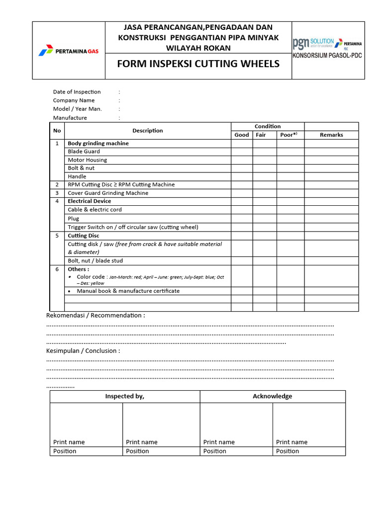 Form Inspeksi Cutting Wheels | PDF | Manufactured Goods | Equipment