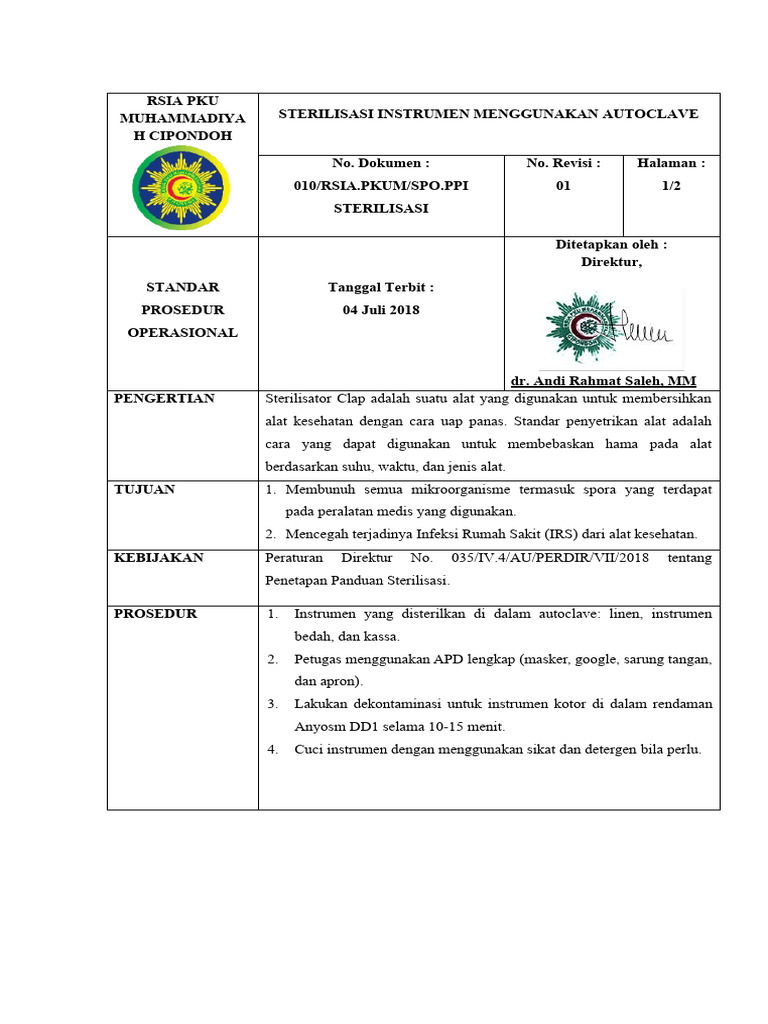 Spo Sterilisasi Instrumen Menggunakan Autoclave | PDF | Sains & Matematika