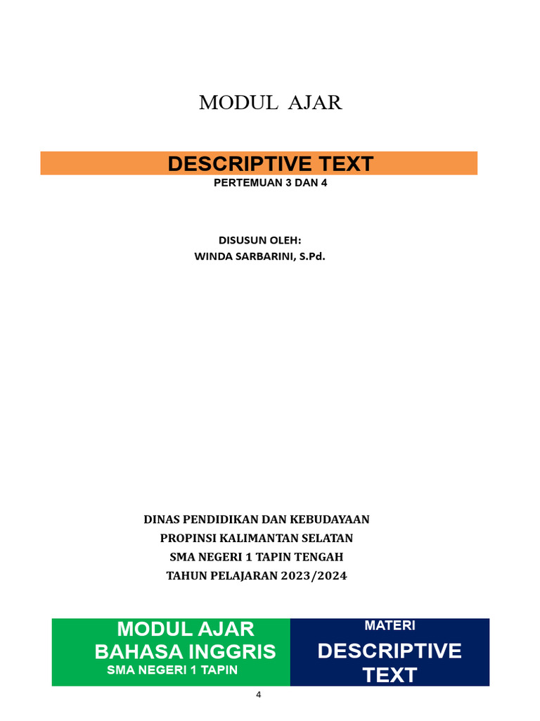 Modul Ajar Descriptive Text | PDF