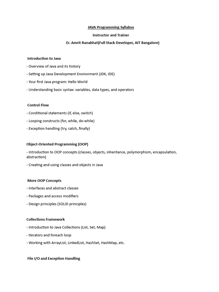 JAVA Programming Syllabus | PDF JAVA Programming Syllabus | PDF
