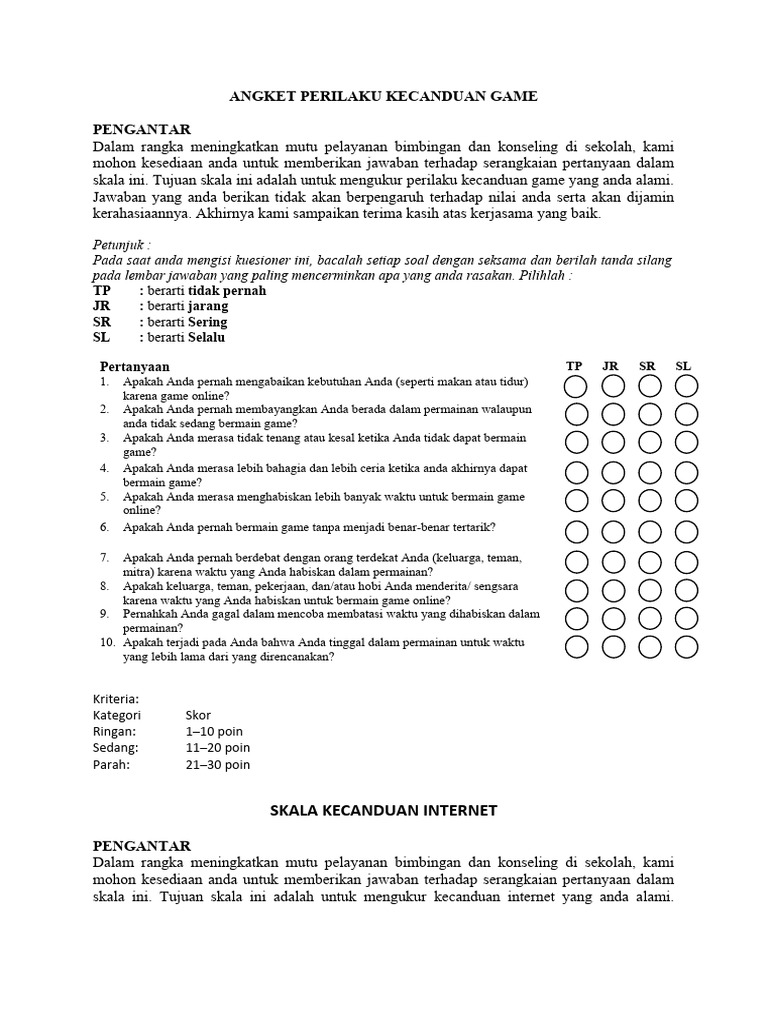 Kuesioner Kecanduan Game Online | PDF | Pengembangan Diri