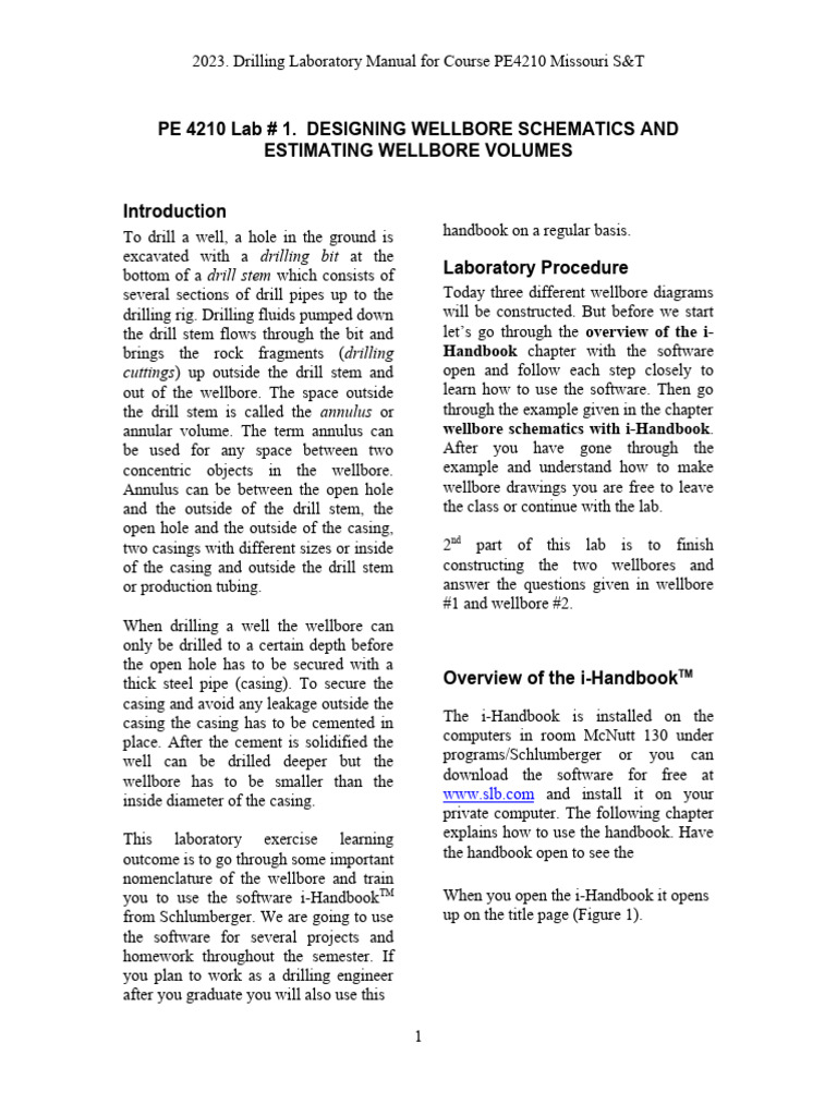 PE 4210 Lab #1 Wellbore Schematics | PDF | Casing (Borehole) | Pipe ...