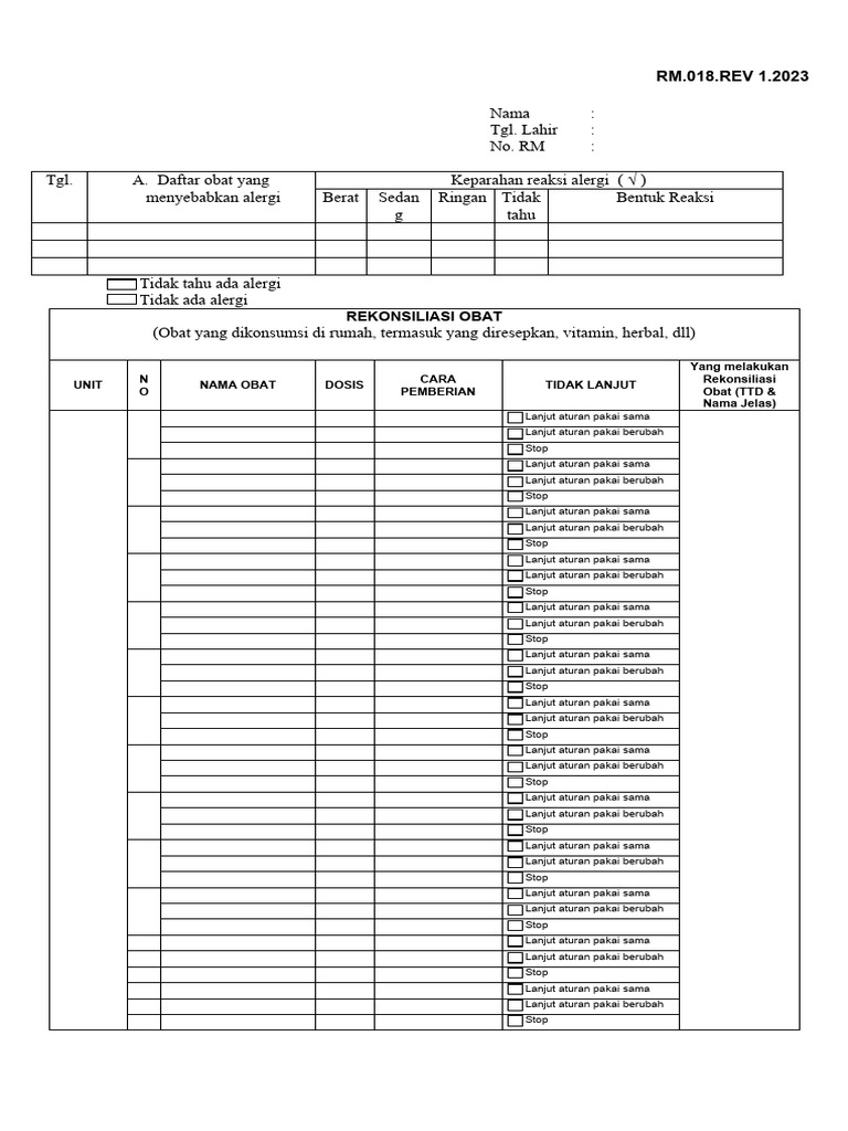 Formulir Rekonsiasi Obat 3 | PDF
